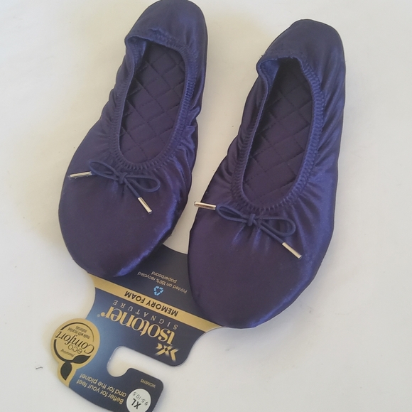 isotoner | Shoes | New Isotoner Satin Navy Blue Memory Form Ballet Slip ...